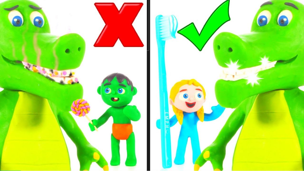 Kids Teaching Dinosaur How To Wash His Teeth Cartoons For Kids - YouTube