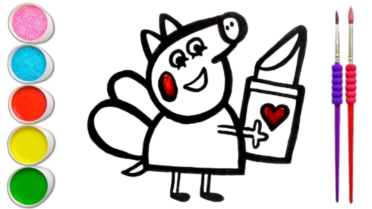 peppa pig with lipstick💄 drawing and coloring for kids and toddlers ...
