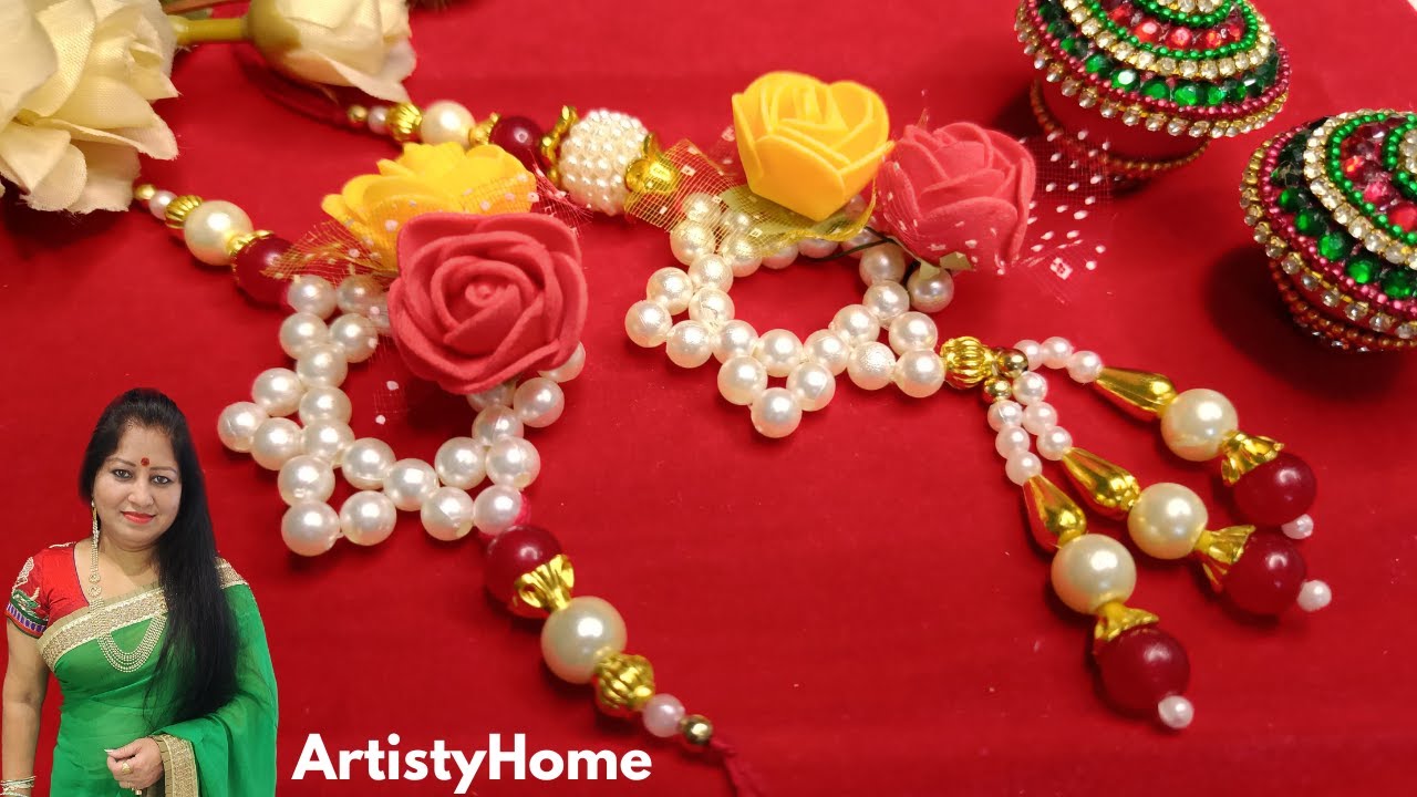 How to make lumba rakhi | Easy Rakhi making at home | Pearl rakhi - YouTube