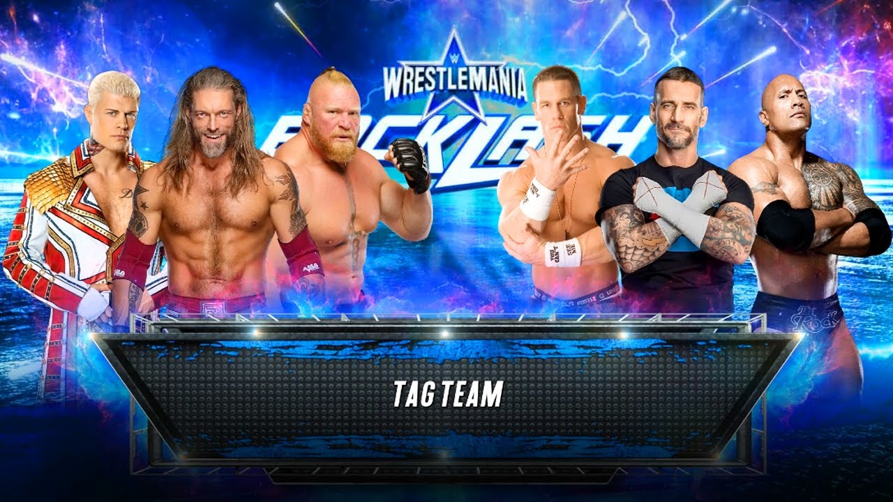Edge Cody Rhodes & Brock Lesnar vs. CM Punk John Cena & The Rock | Tag ...