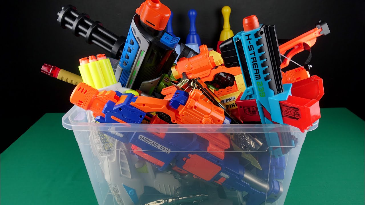 Basket Full of Toy Nerf Guns!! Slime Gun - Automatic Nerf Weapons and ...