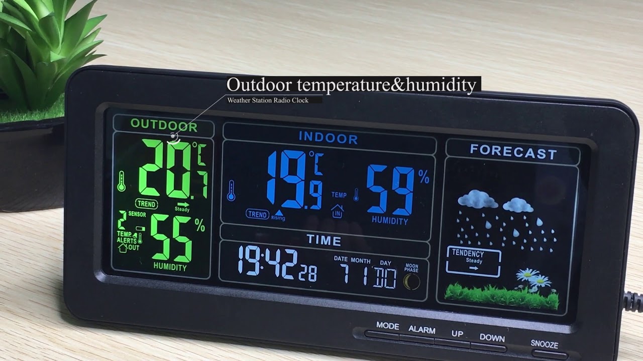 Weather Station Radio Clock with outdoor sensor (EM-D002W) - YouTube