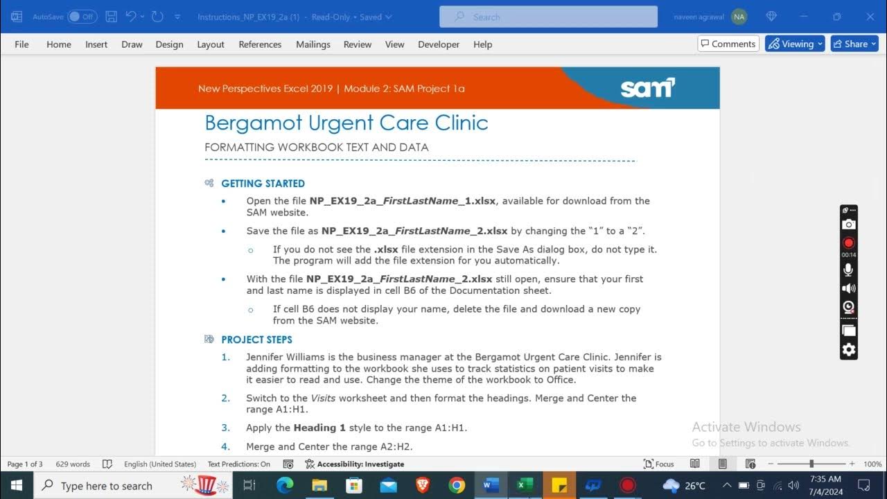 New Perspectives Excel 2019 | Module 2: SAM Project 1a |Bergamot Urgent ...