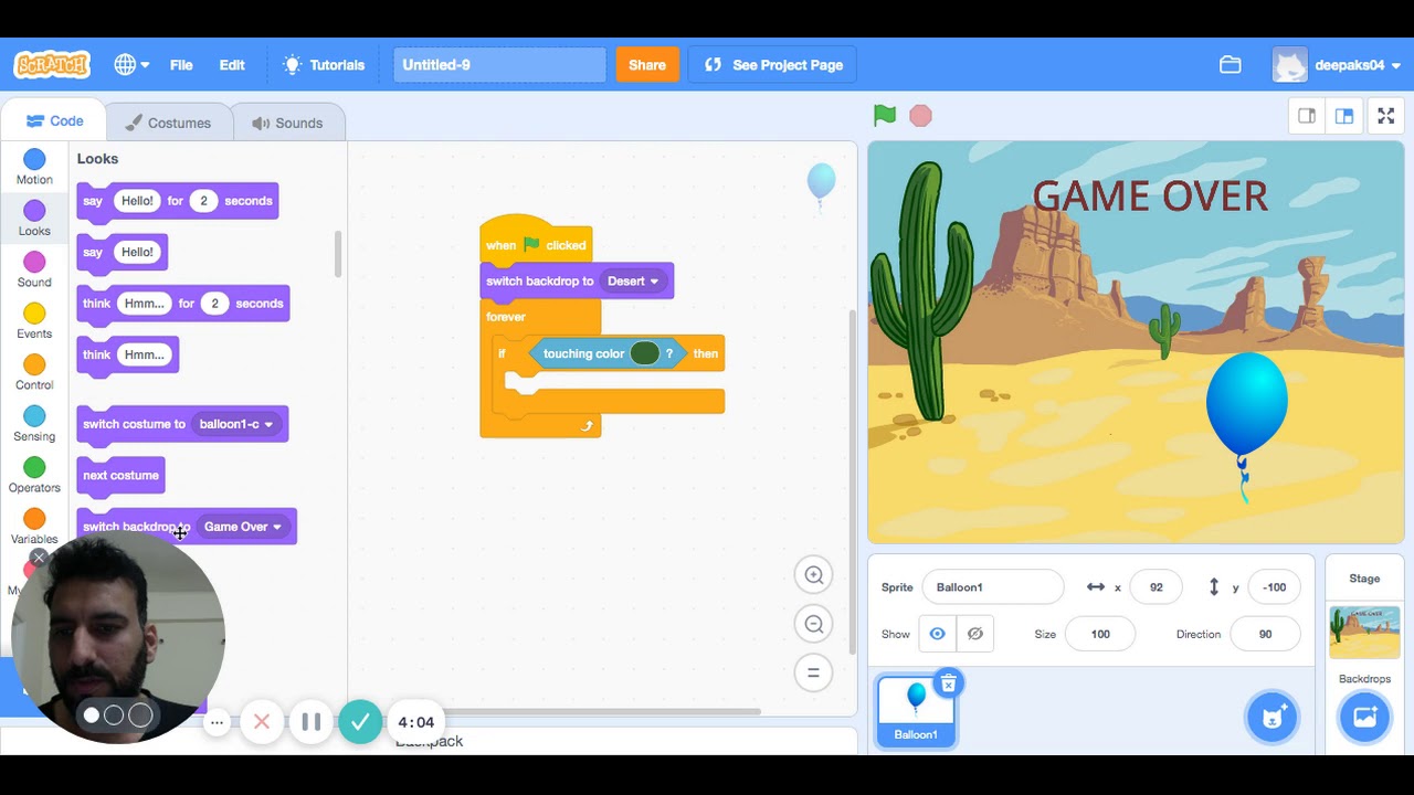 Change background on touching sense block in scratch - YouTube