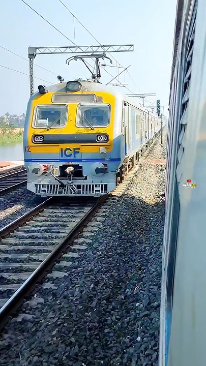 High Speed EMU Train Crossing ICF MEMU 😳 #railway #train #viral #shorts #trending #video # ...