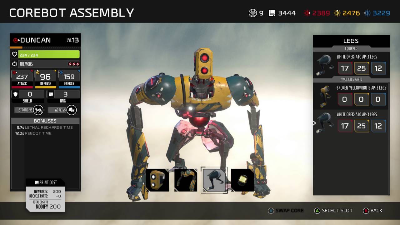 ReCore - Research Blueprint: White Orek A10 AP-3 Legs Duncan Corebot ...