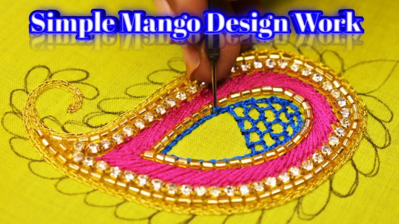 Simple Mango Design Work Using Tube, Stone Lace, Beads & Thread ...