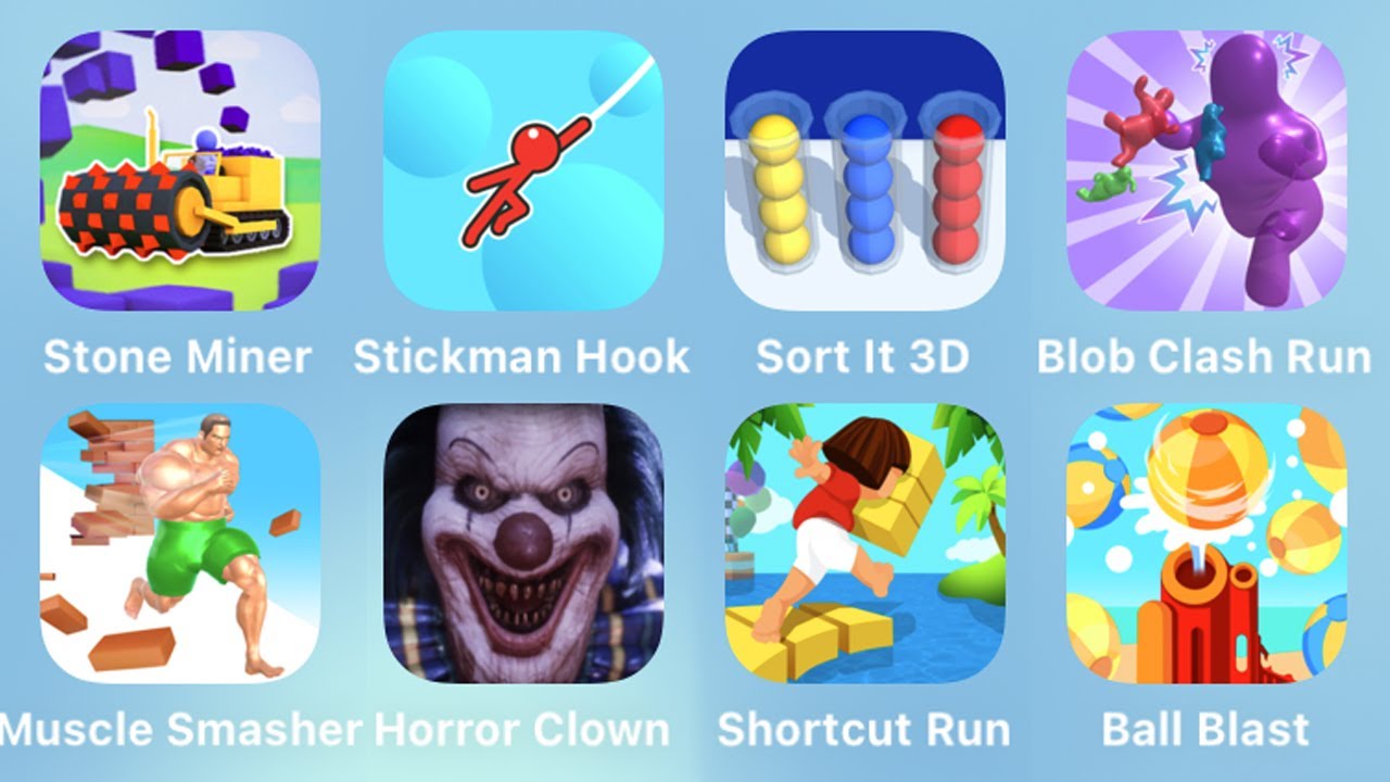 Stone Miner, Stickman Hook, Sort It 3D, Blob Clash Run, Muscle Smasher ...