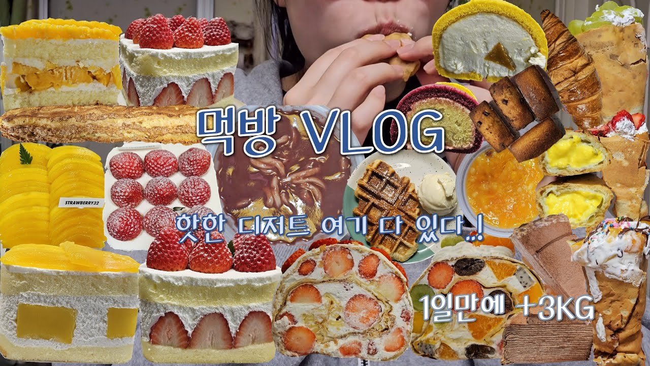 디저트폭식vlog 케이크먹으려고 부산 서울을 왕복하는 사람이 있다1일만에 3키로 얻어온 사람딸기케이크망고케이크초코크레이프케이크도쿄롤후르츠롤크레이프휘낭시에