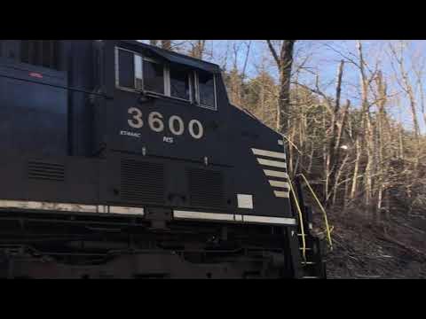 Norfolk Southern 3600 {ET44AC} NS 4078 {AC44C6M} Eb MP 251 Barton, NY Susquehanna River Curve ...