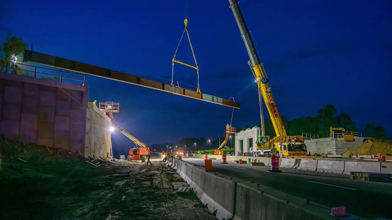 Steel bridge beams for Myra Lane overpass - YouTube