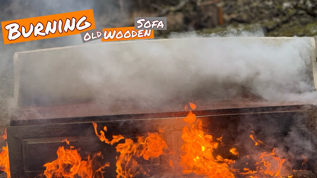 Burning wooden sofa (burning stuff) - YouTube