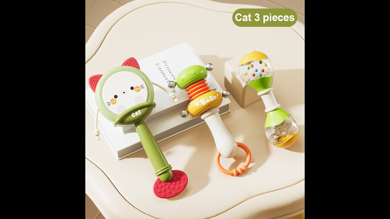 3-in-1 Baby Gift Set with Shaking Rattle Drum Sand Hammer Jingle Bell ...