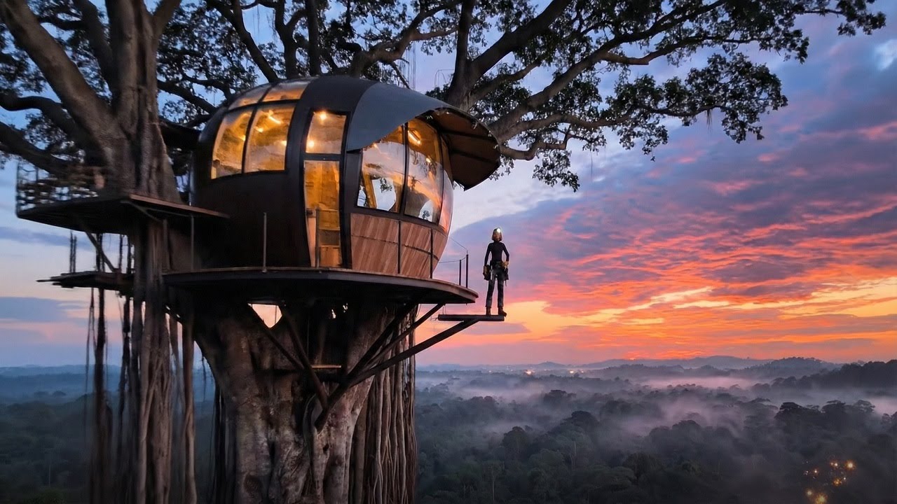 Built a Two-Story Treehouse in Just 30 Days | Full ASMR Build Process ...