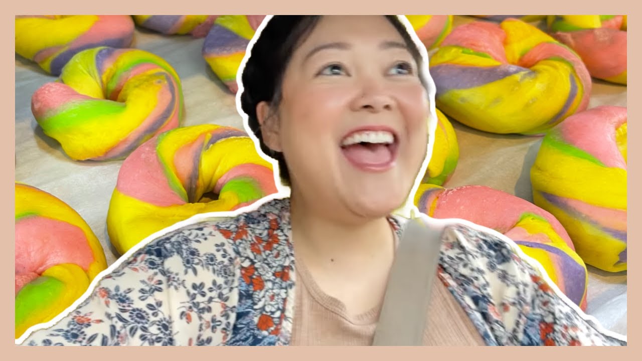 Bringing The Rainbow Bagels To My Bible Study Potluck - YouTube