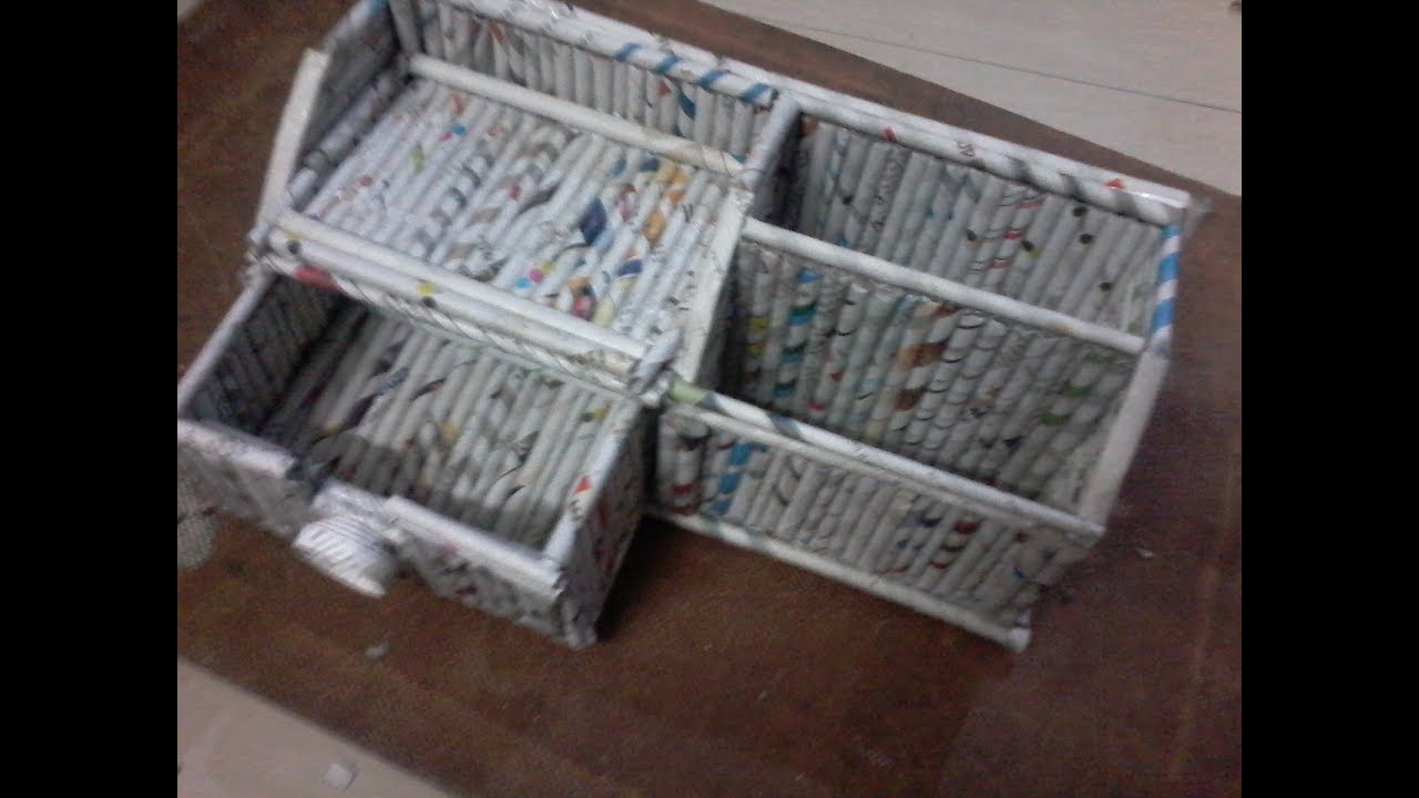 DIY: How to make desk organizer using news paper rolls - news paper ...