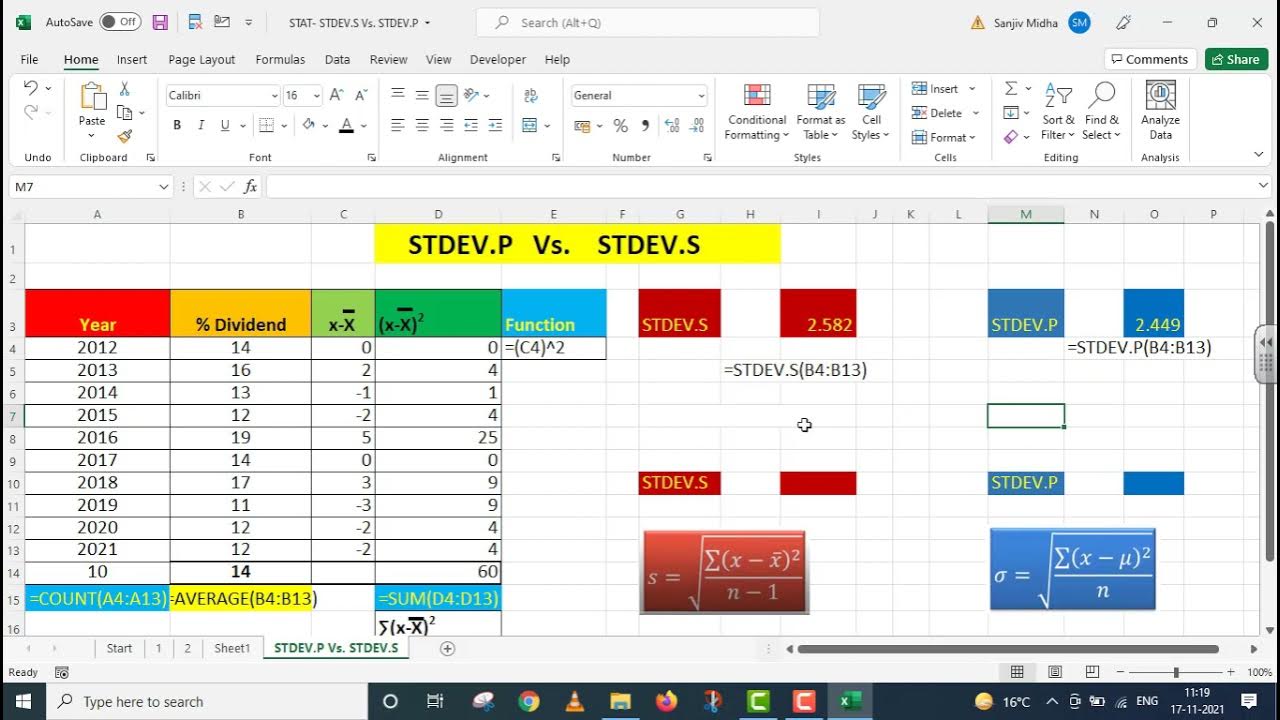 STDEV P Vs STDEV S Function - YouTube