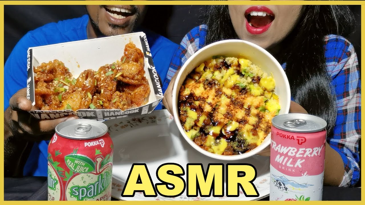ASMR Korean Spicy Fried Chicken with BBQ Chicken Cup Rice | Eating ...