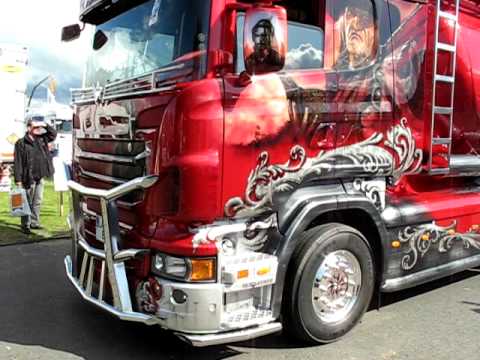 Gunfighter Scania custom truck on the move - YouTube