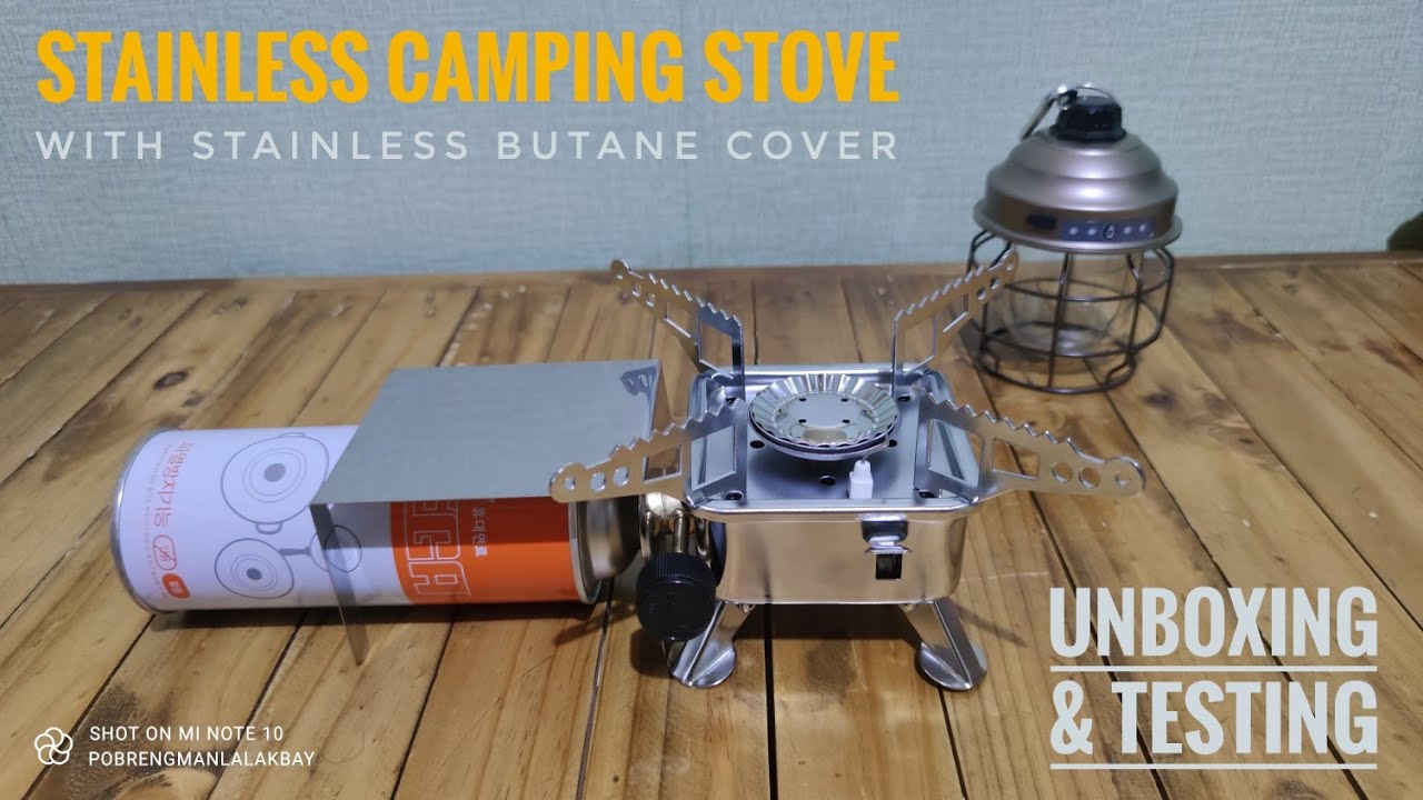 STAINLESS CARD TYPE CAMPING STOVE WITH STAINLESS BUTANE COVER (UNBOXING ...