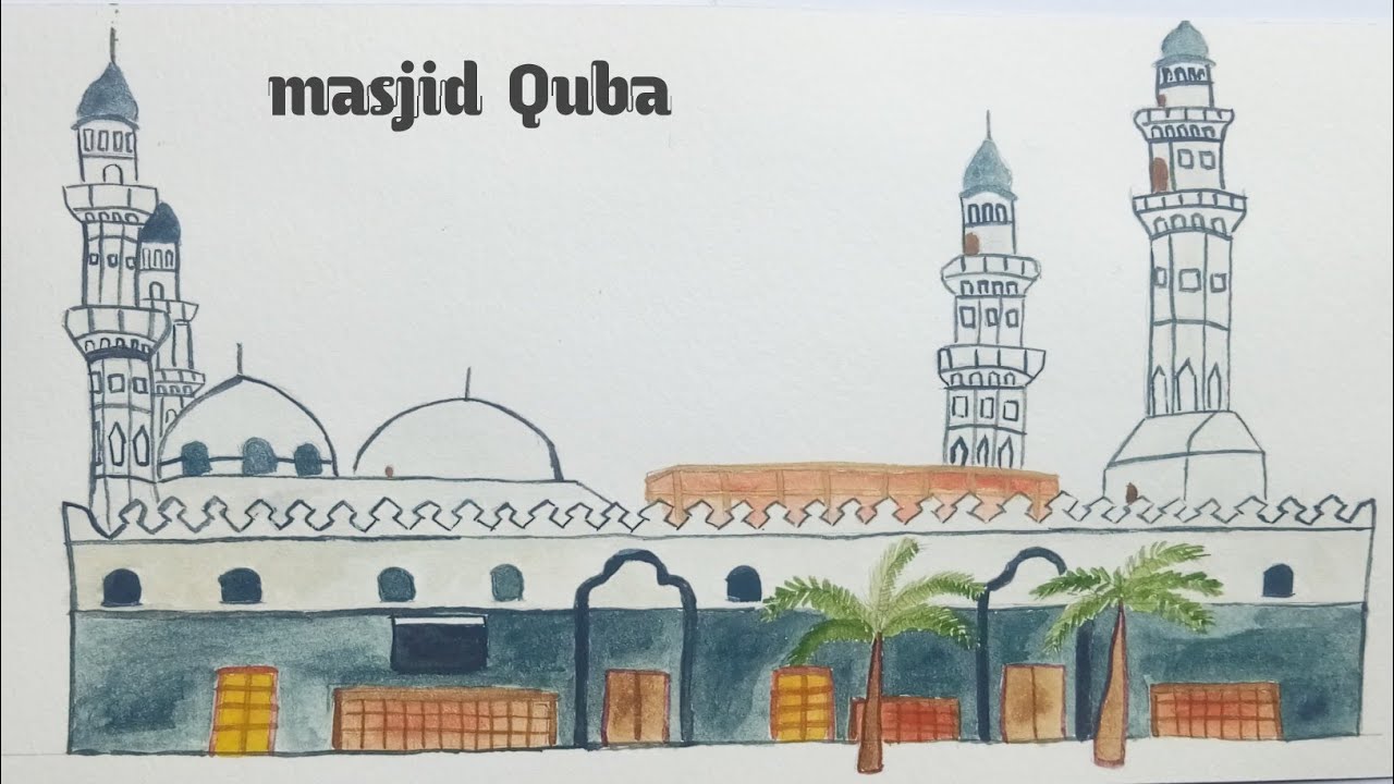 menggambar masjid Quba - YouTube