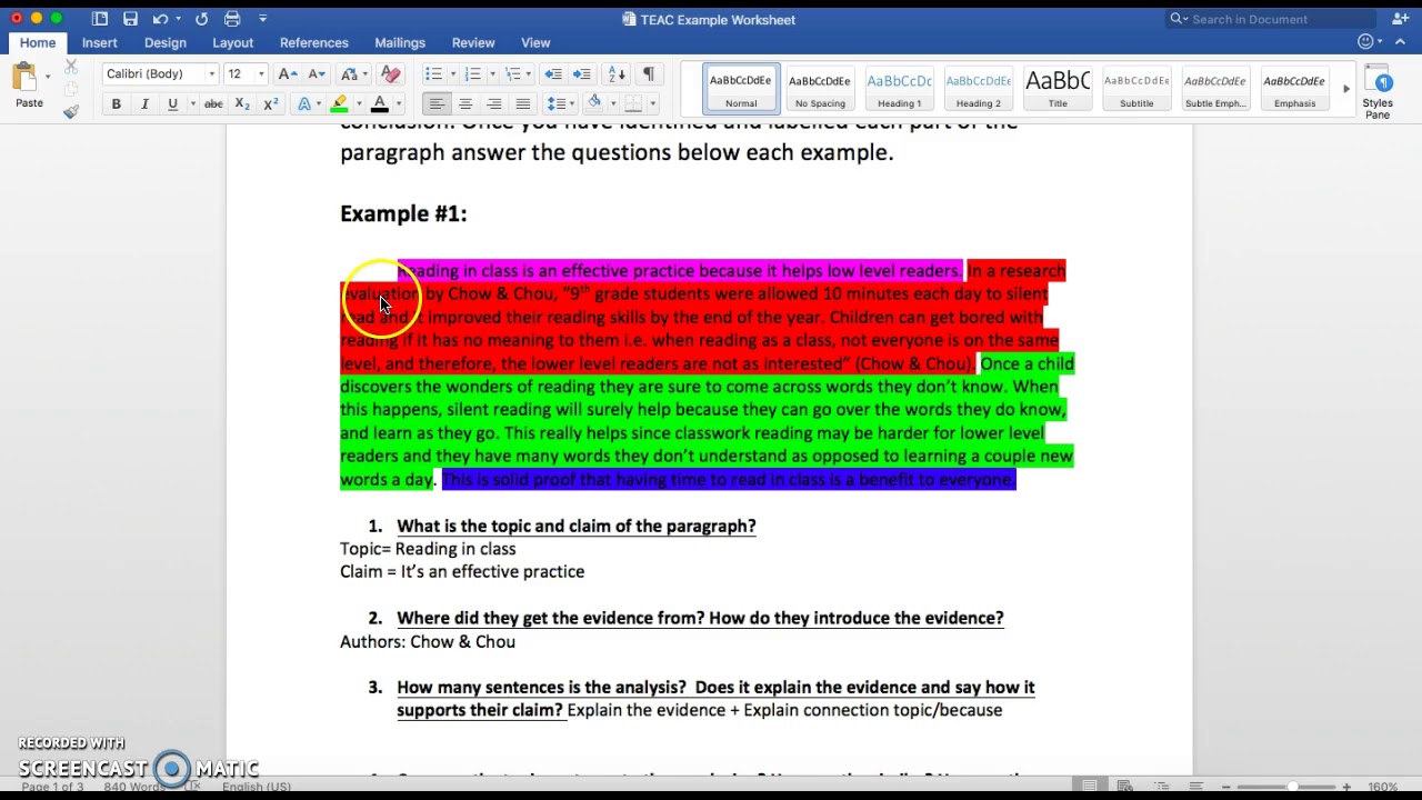TEAC Example Paragraph Walk Through - YouTube
