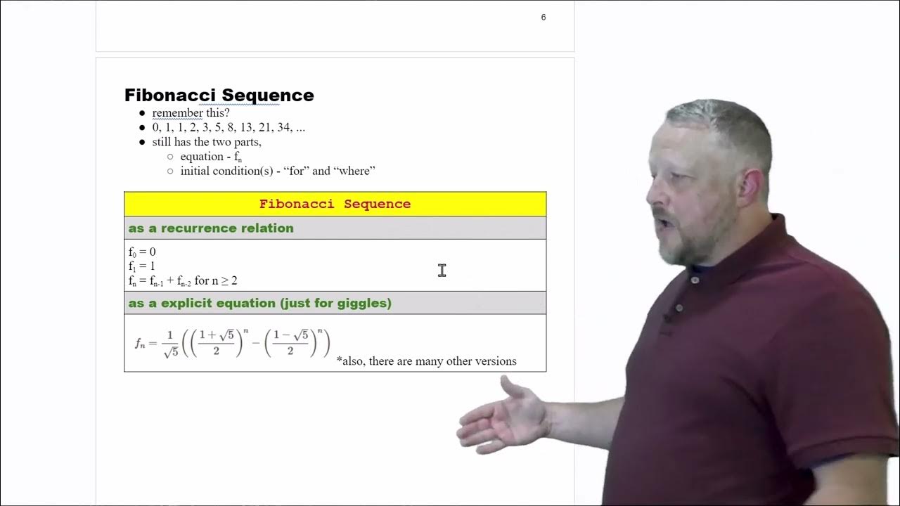 6 - Fibonacci Sequence as a Recurrence and Explicit Function - YouTube