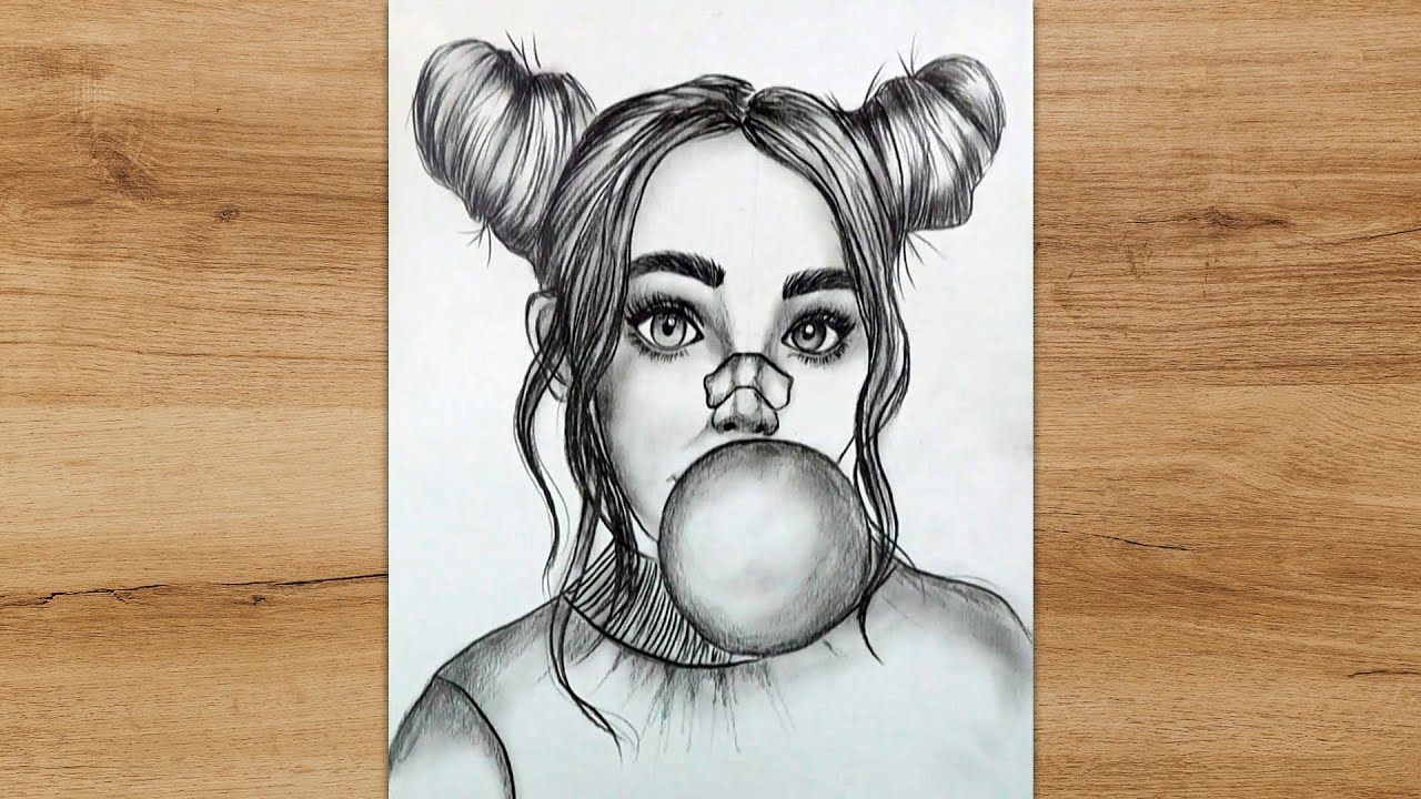 How to Draw a Girl Blowing Gum with Pencil | Drawing Tutorial Step by ...