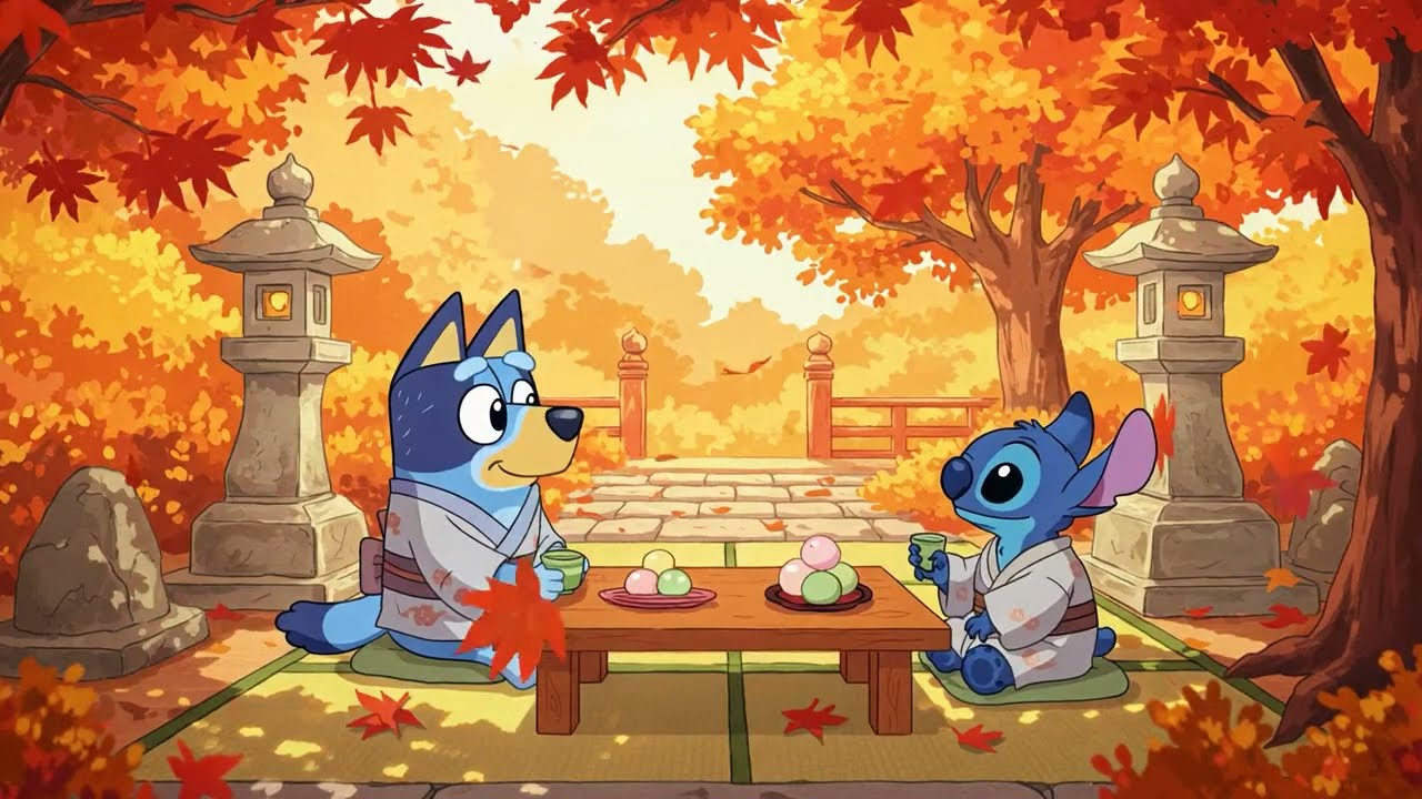 Stitch & Bluey Japanese Autumn Tea Time 🍵 Cozy Lofi Study Work Relax ...