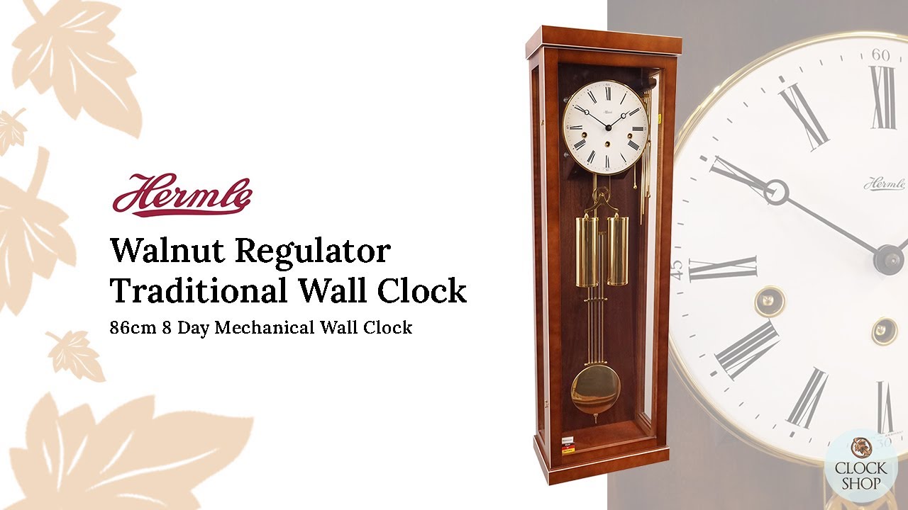 86cm Walnut 8 Day Mechanical Regulator Wall Clock By Hermle - YouTube