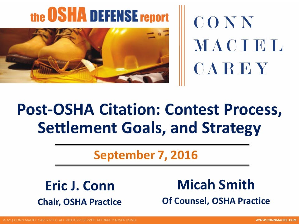 Post-OSHA Citation: Contest Process, Settlement Goals and Strategy ...