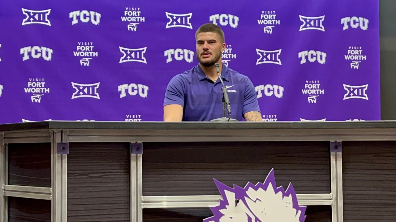 TCU TE Jared Wiley talks upcoming game against Texas - YouTube
