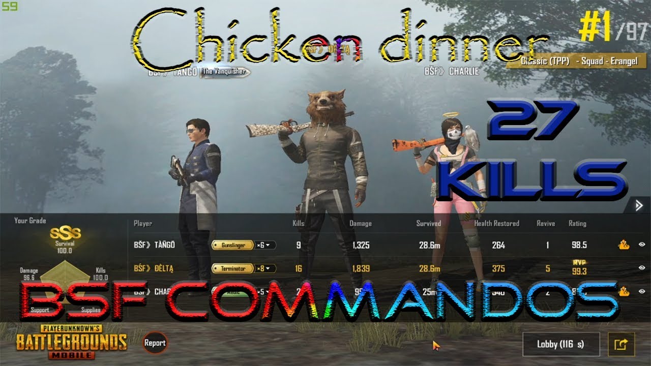 BSF commandos RUSH gameplay || 27 kills DELTA oops || PUBG emu - YouTube