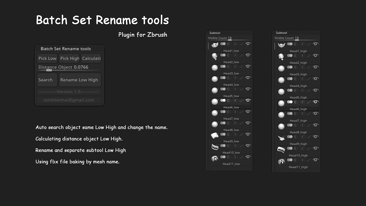 Batch Set Rename tools Plugin Zbrush Test - YouTube