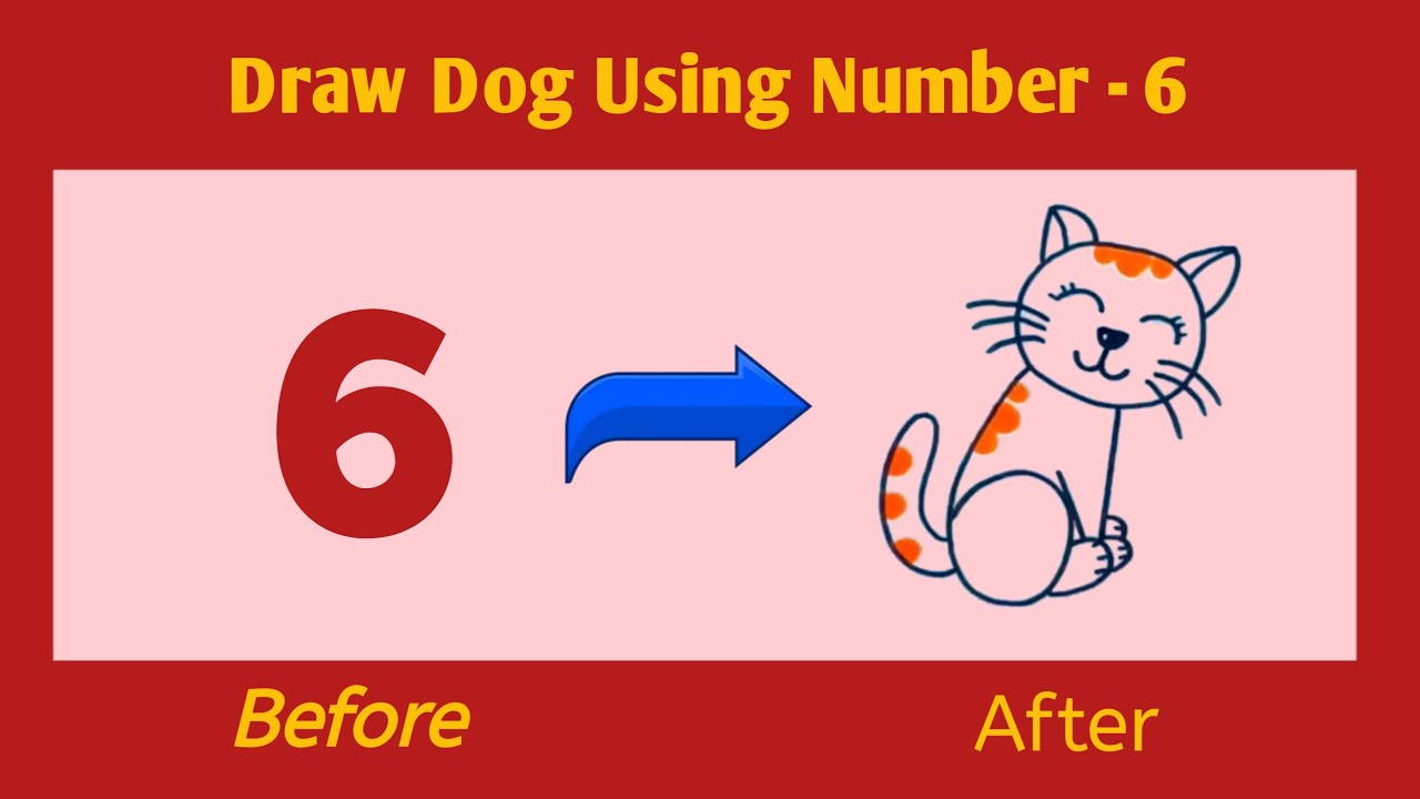 How to draw dog from number 6 | Easy dog drawing and coloring | Number ...