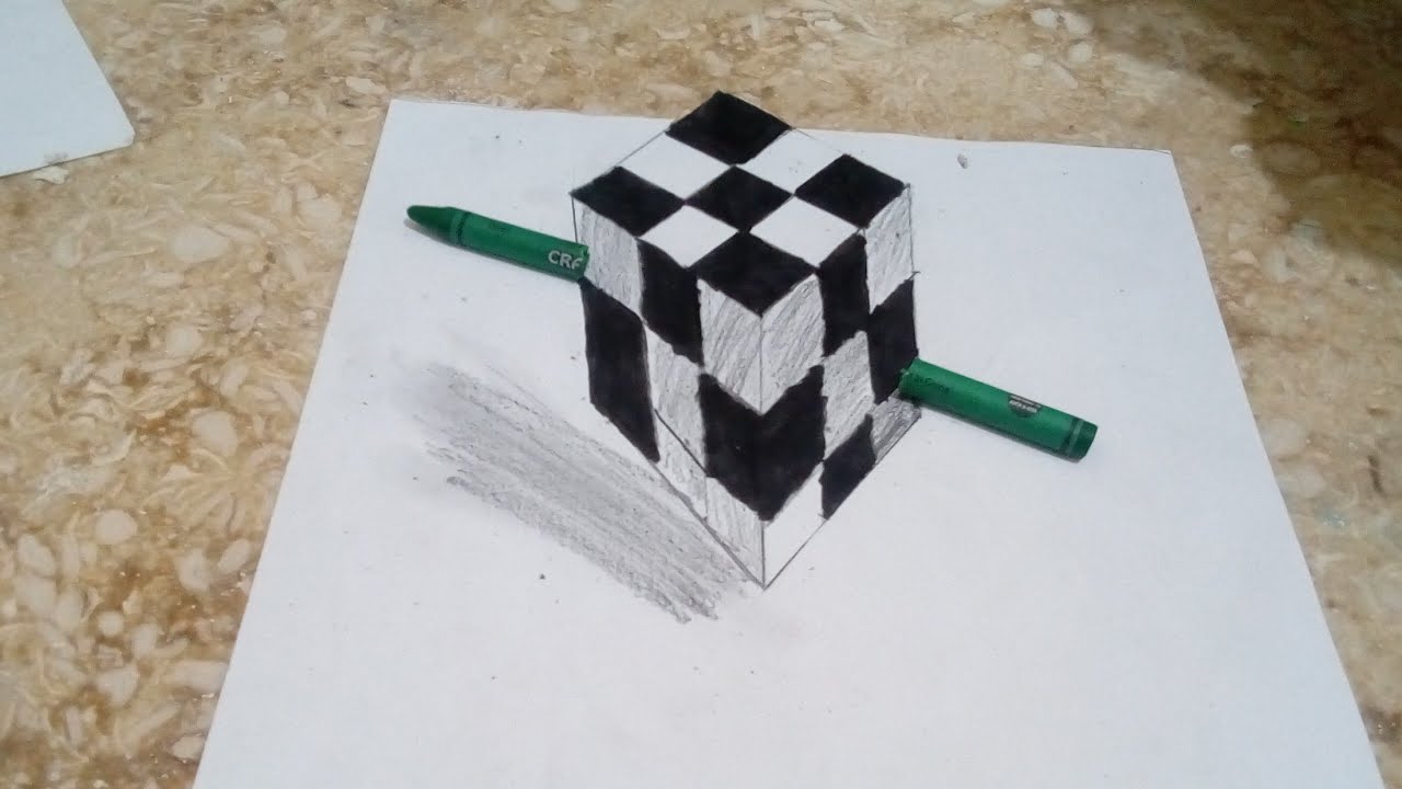 3d Trick Art On Paper Realistic Cube 3dillustration Zackking Youtube