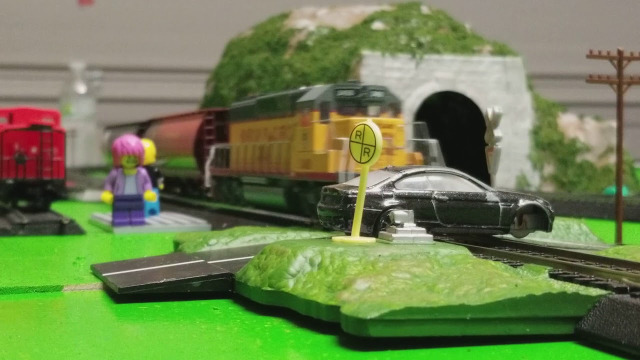 Ho Scale train vs car - YouTube