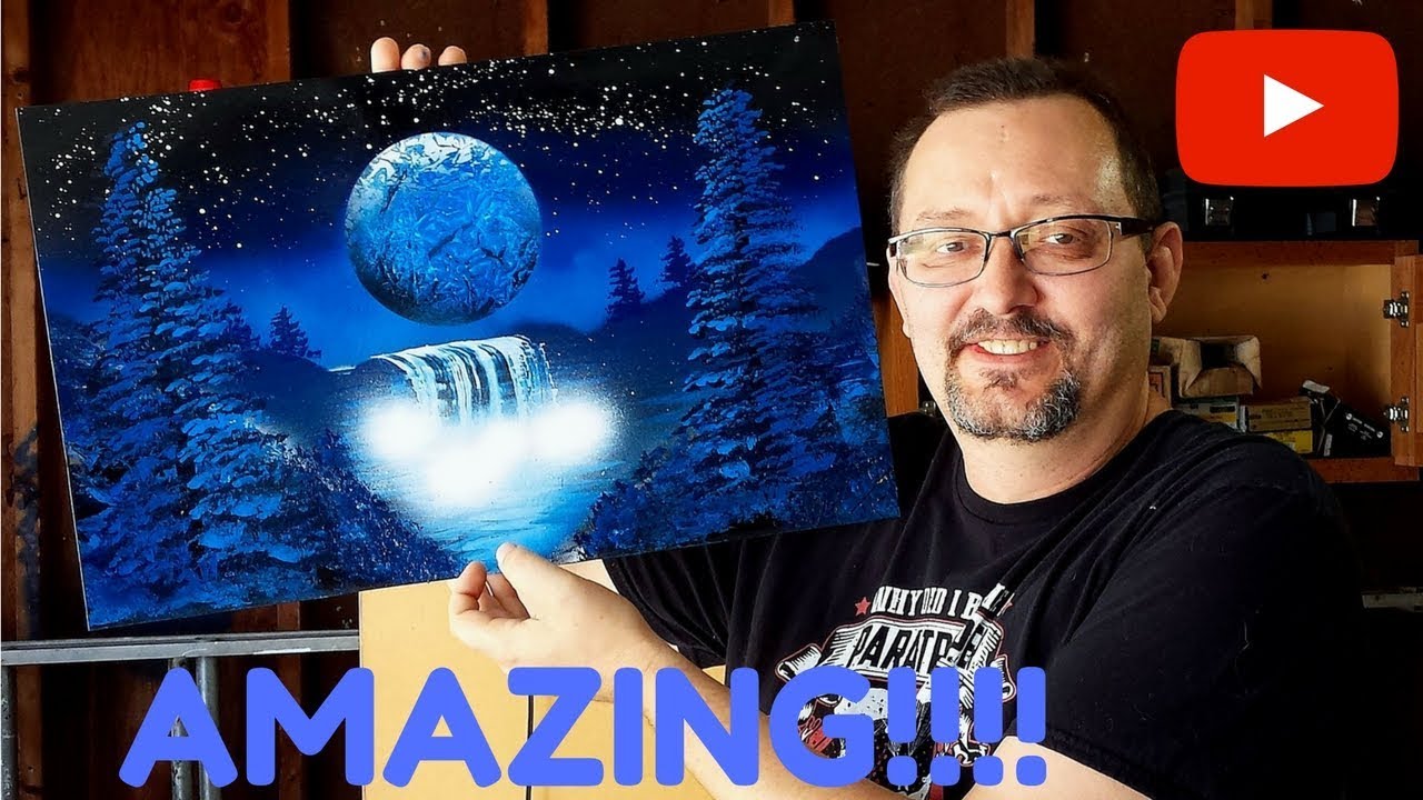 Spray Paint Painting Waterfall Night Scene....AMAZING!!!! - YouTube