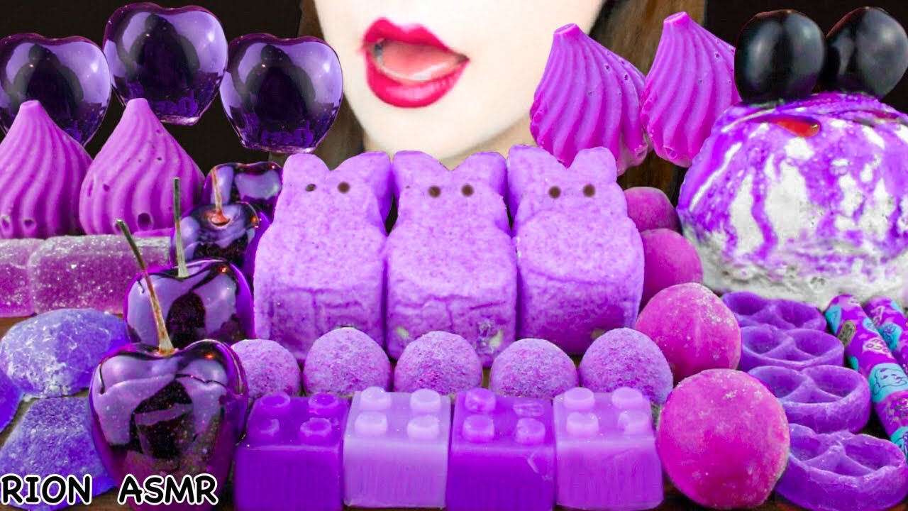 【ASMR】PURPLE DESSERTS💜 CANDIED CHERRY,PENCIL CHOCOLATE,CRUNCHY GUMMY ...
