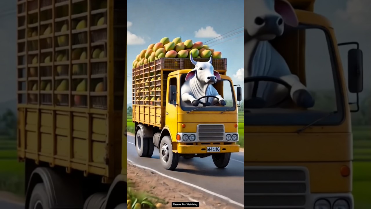 Hungry farmer hits the bull, then the bull drives a truck loaded with ...