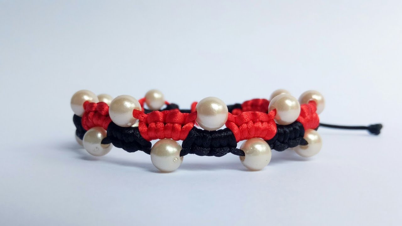 cara membuat gelang dari tali satin kombinasi manik manik - YouTube