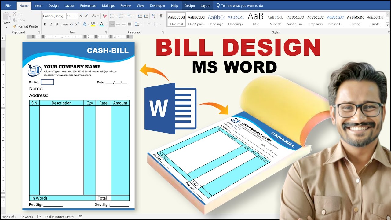 Bill Design in MS Word Made EASY Ready to Print | MS Word Design ...
