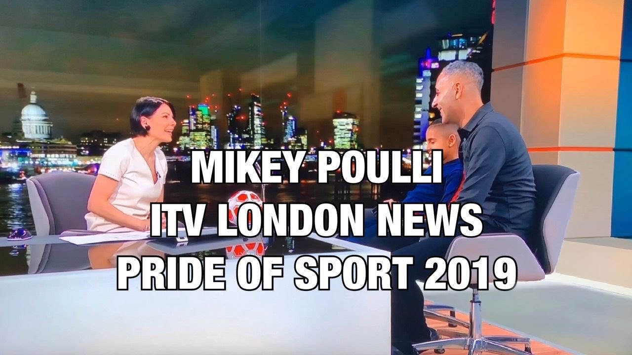Mikey Poulli appearing on ITV London News after his Pride of Sport 2019 ...
