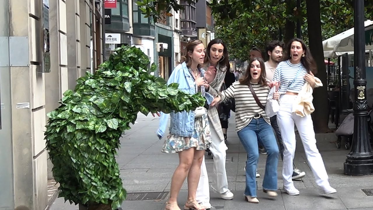 bushman prank scaring people in asturias - YouTube