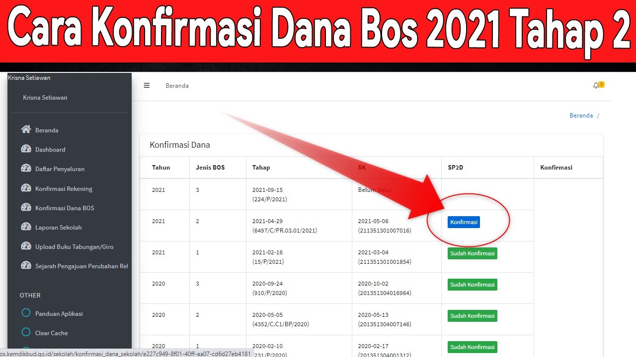 Cara Konfirmasi Penyaluran Dana BOS 2021 Tahap 2 - YouTube