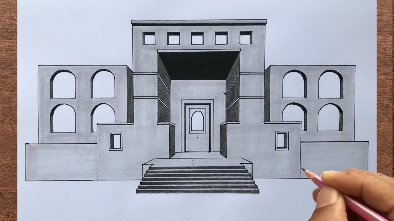 How to Draw a Building in 1 Point Perspective - YouTube