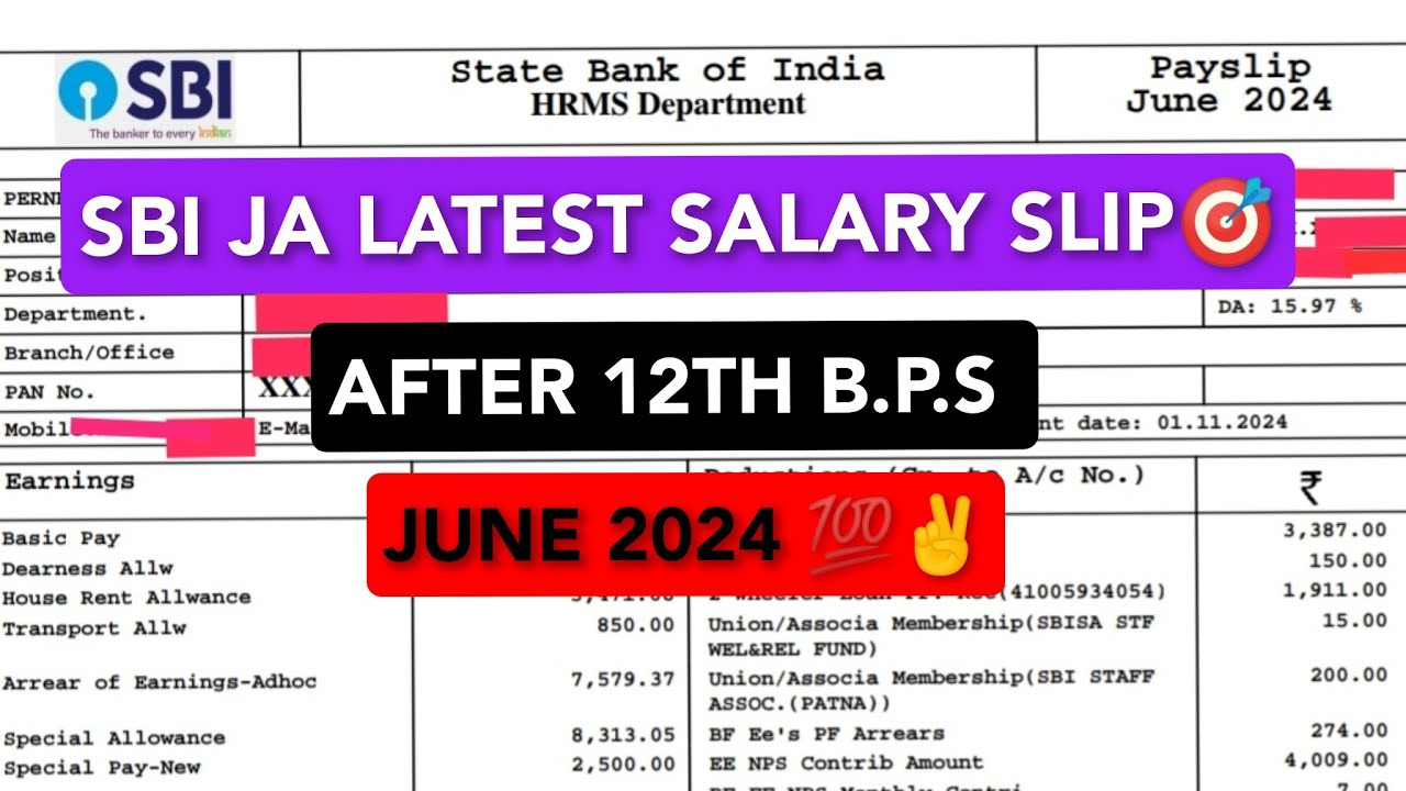 SBI JA Latest Salary Slip(June 2024) After 3 Years🎯💯#sbi #sbipo # ...