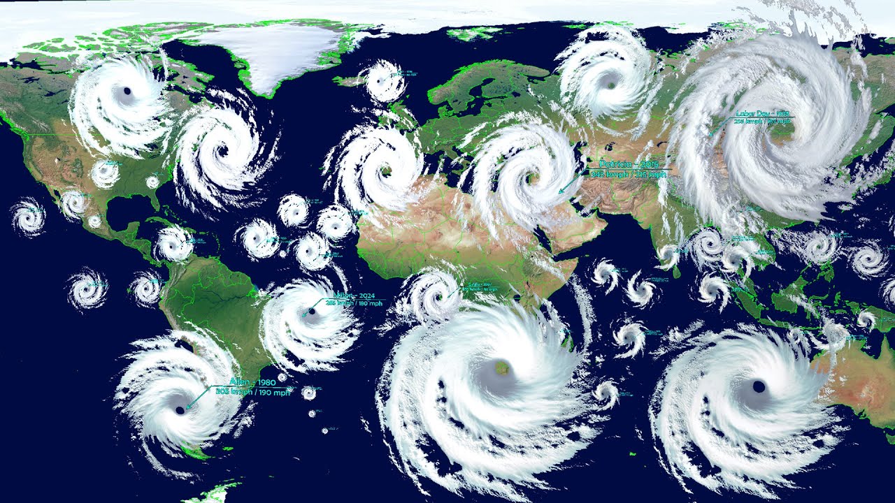Hurricane Strong Comparison Over the World in 3D Animation | Realistic World Data - YouTube