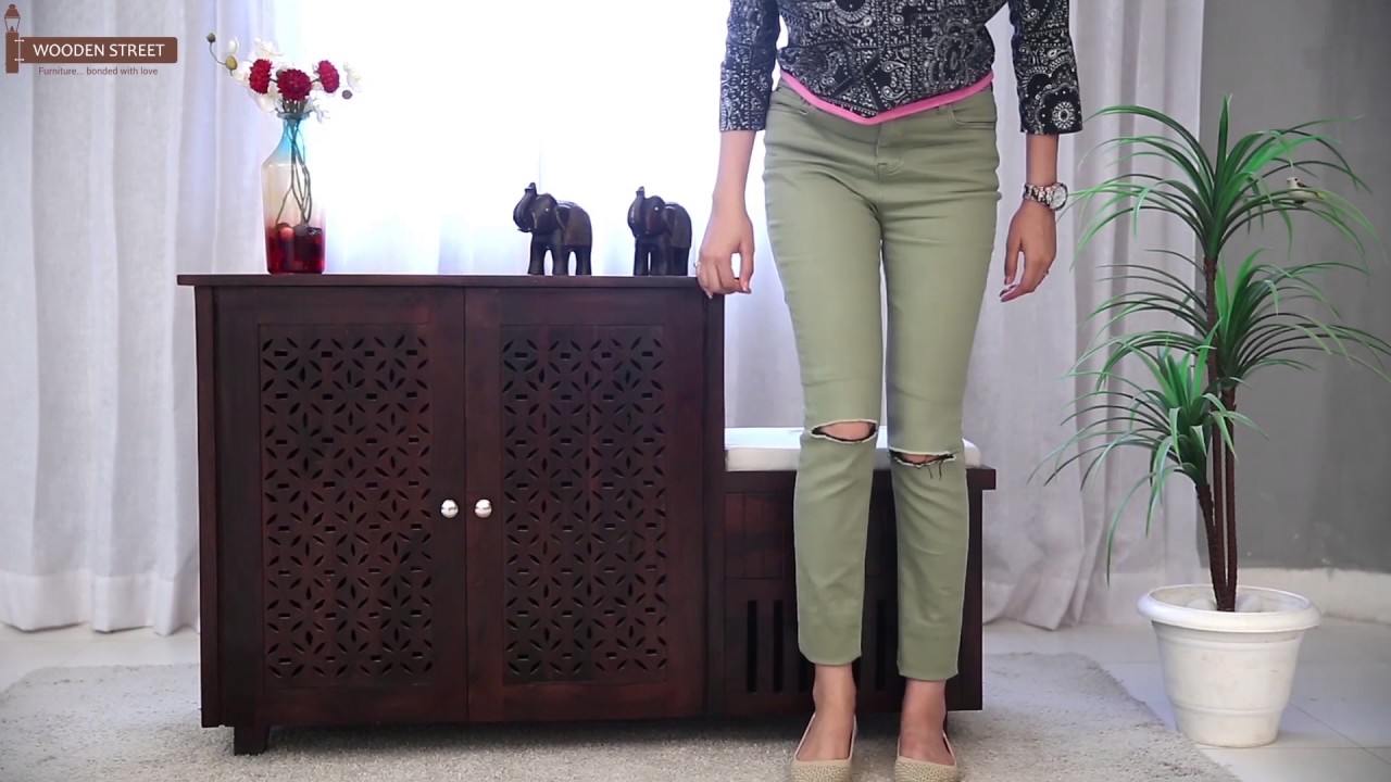 Shoe Rack: Buy Hopkin Shoe Rack with Seat in Walnut Finish online from ...