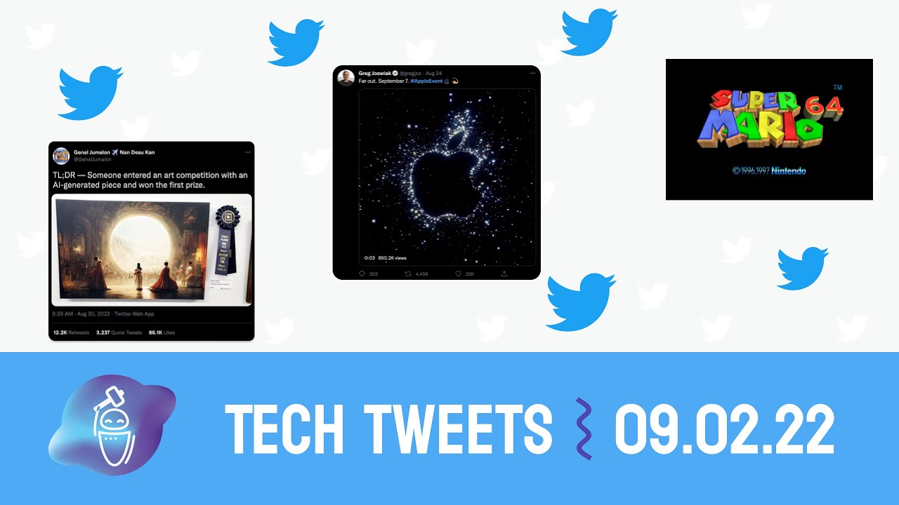 Tech Tweets ⌇ Week of 09.02.22 - Mario 64 in a browser, AI Art, Apple ...